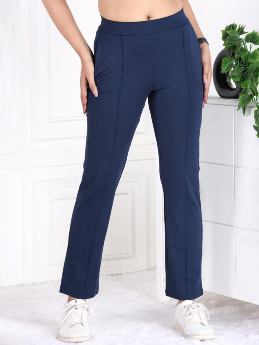 Buy Mlada Women Original Straight Fit Low Rise Lint Free Trousers ...