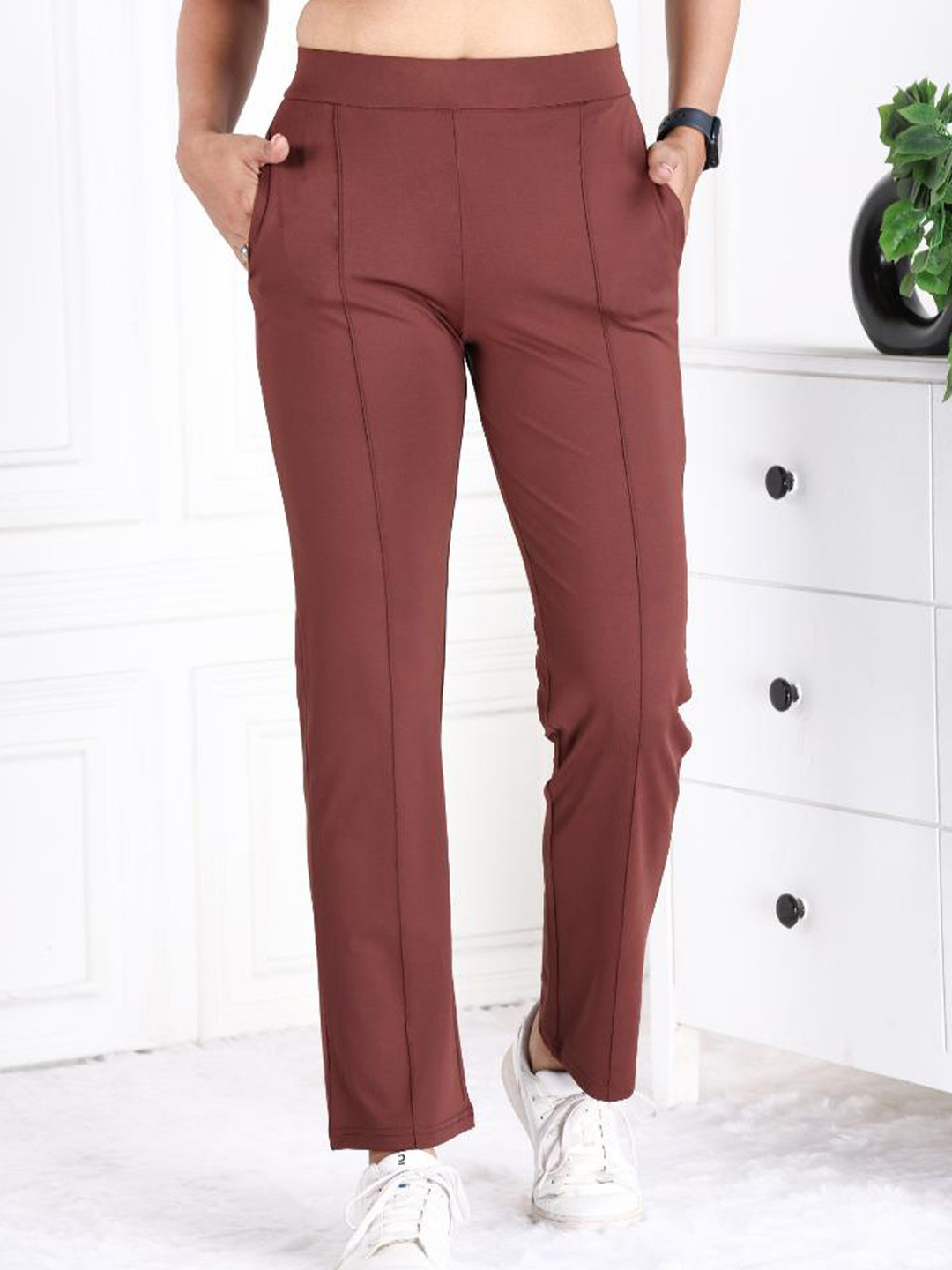 Buy Mlada Women Original Straight Fit Low Rise Lint Free Trousers ...