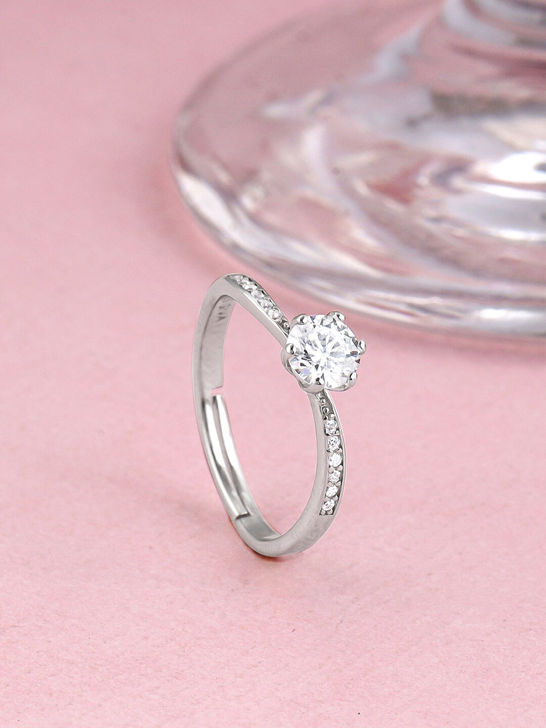 Buy GIVA 925 Sterling Silver Rhodium Plated Stone Studded Finger Ring ...