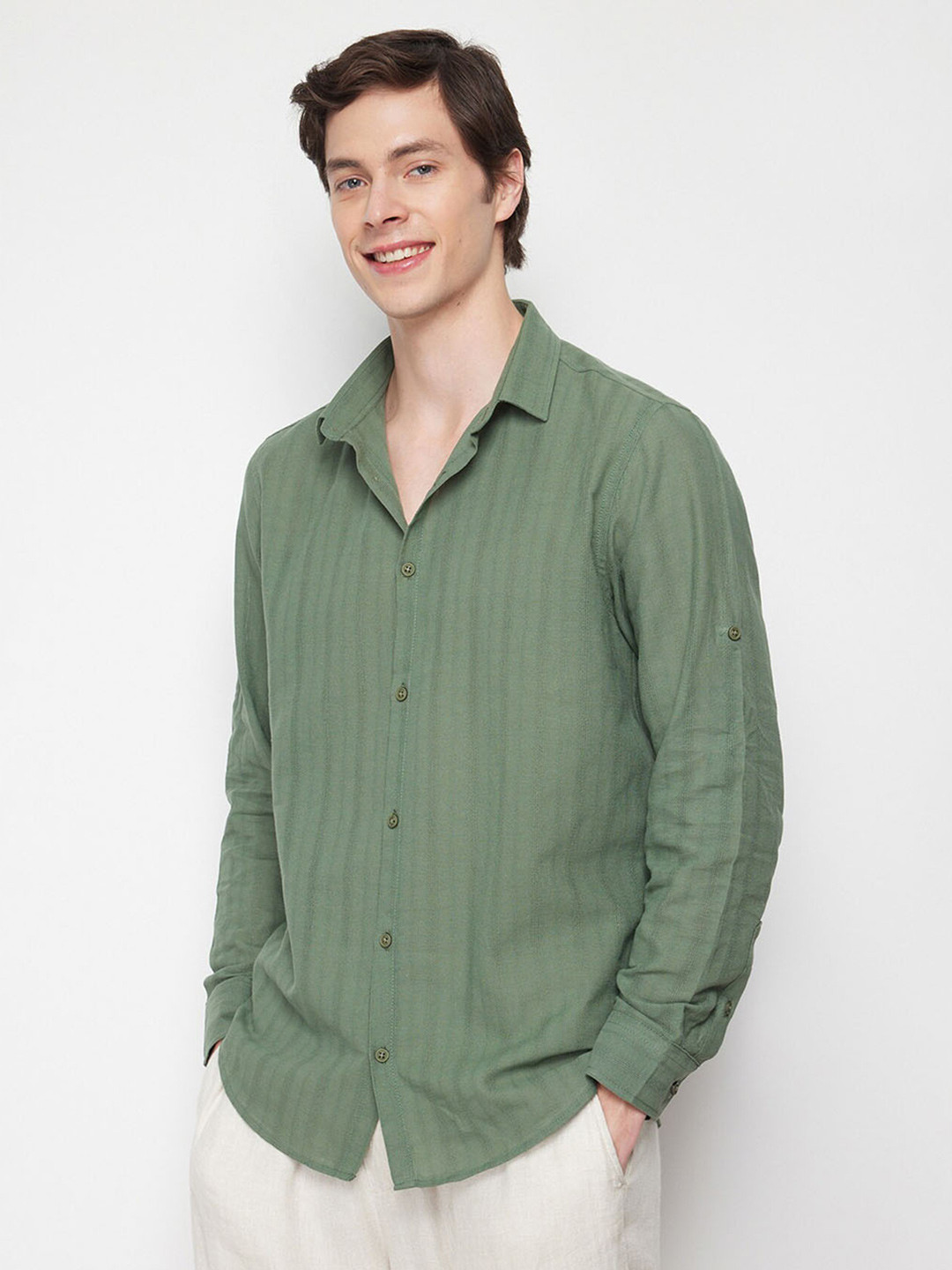 Buy Trendyol Vertical Striped Casual Pure Cotton Shirt - Shirts for Men ...