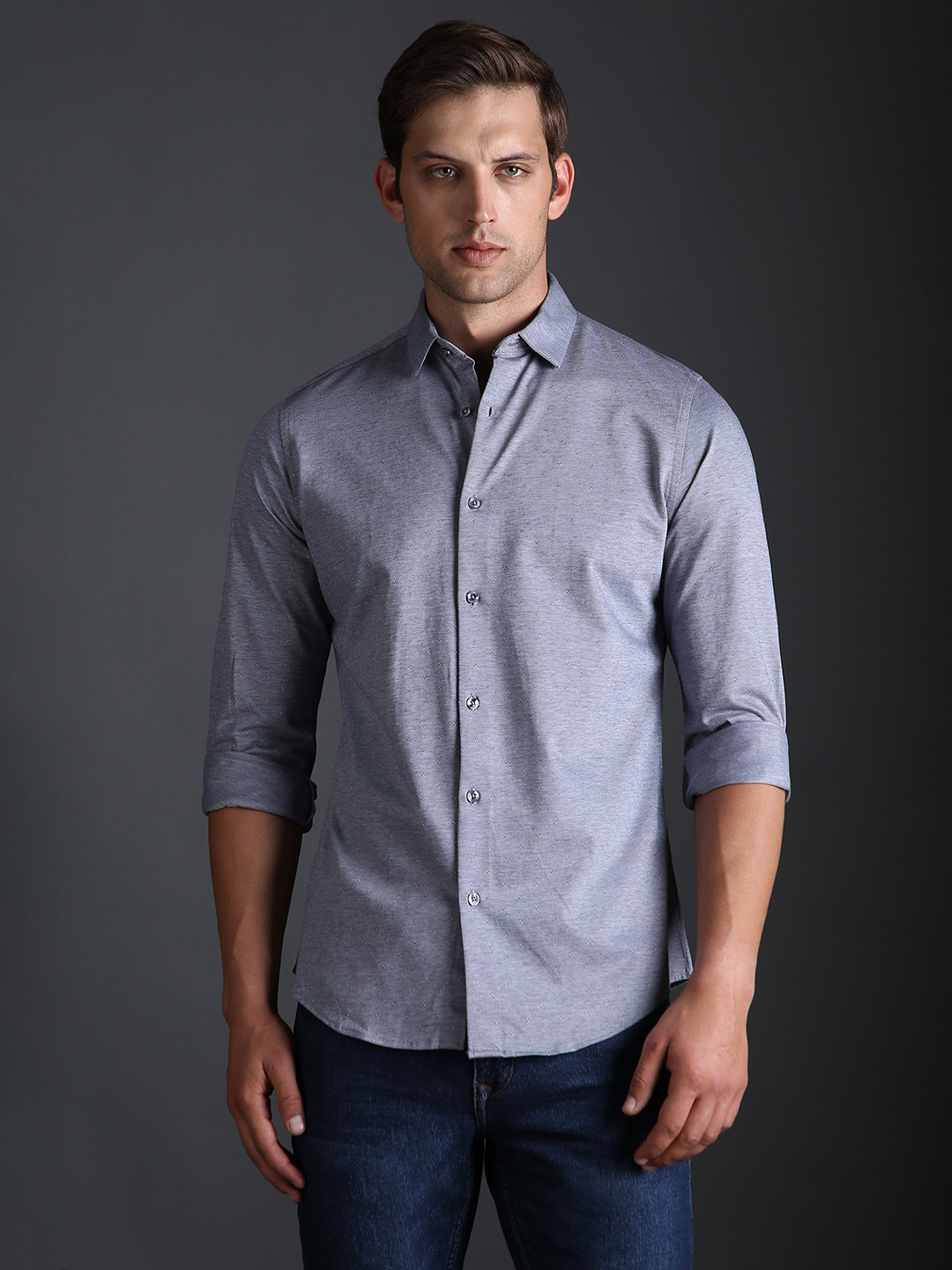 Buy Bergamo Slim Fit Textured Knitted Cotton Shirt - Shirts for Men ...