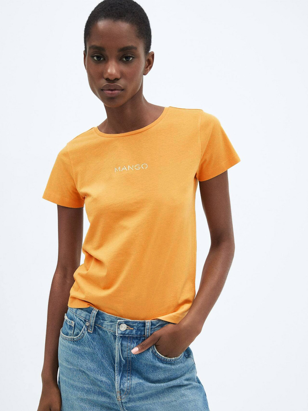Buy MANGO Brand Logo Detail Pure Cotton T Shirt - Tshirts for Women ...