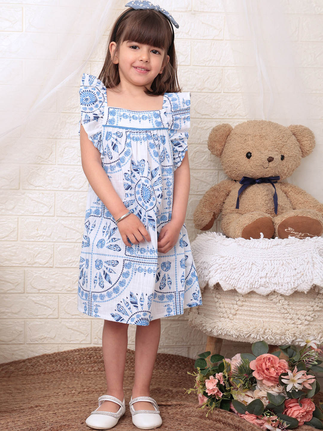 Buy Beebay Girls Seashell Print Dress With Lace Insert - Dresses for ...