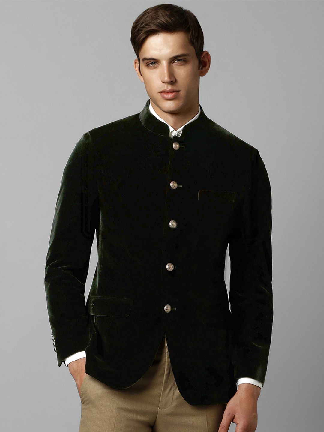 Buy Louis Philippe Mandarin Collar Single Breasted Formal Blazer ...