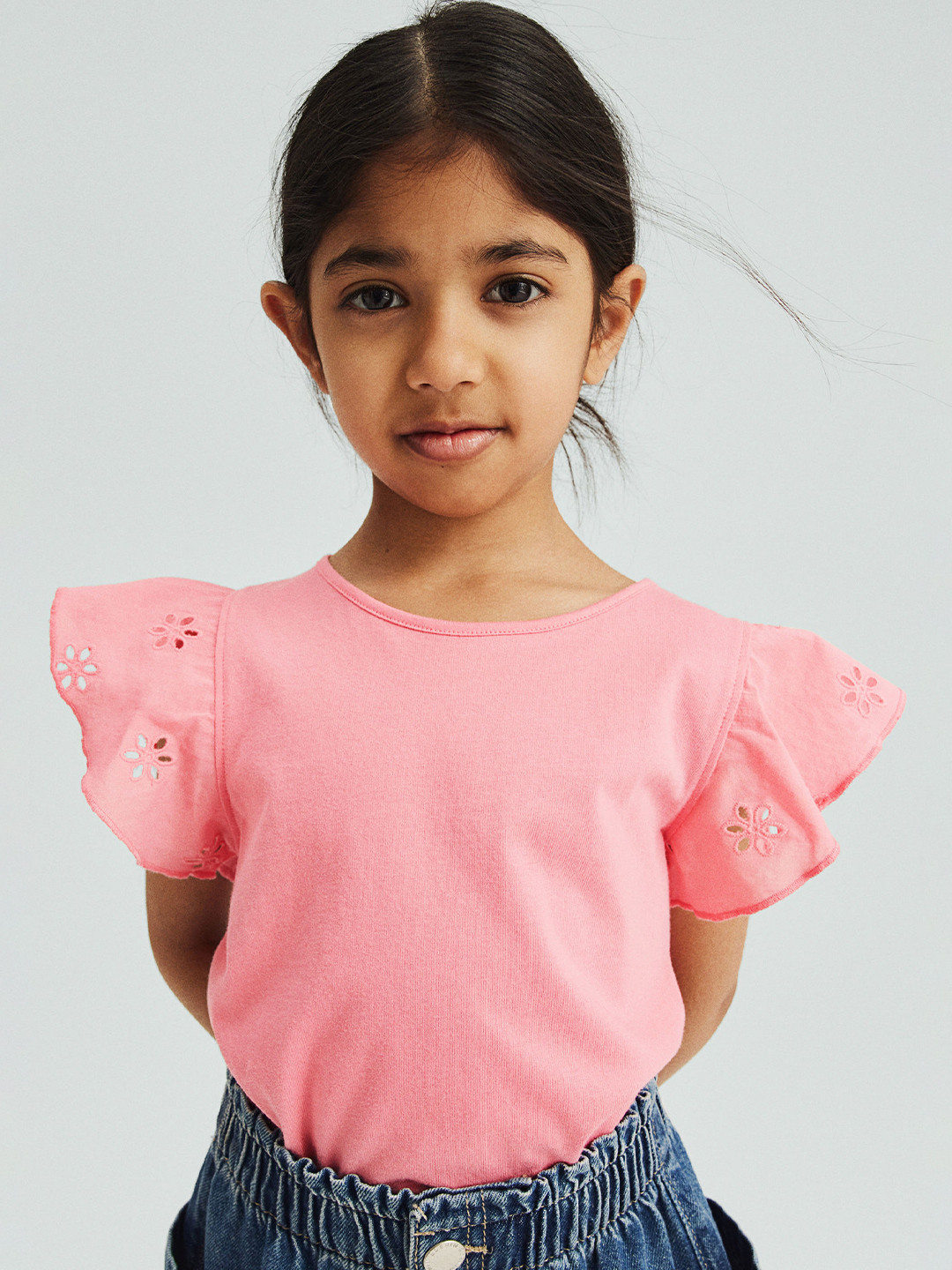 Buy H&M Girls Pure Cotton Jersey Top With Broderie Anglaise - Tops for ...