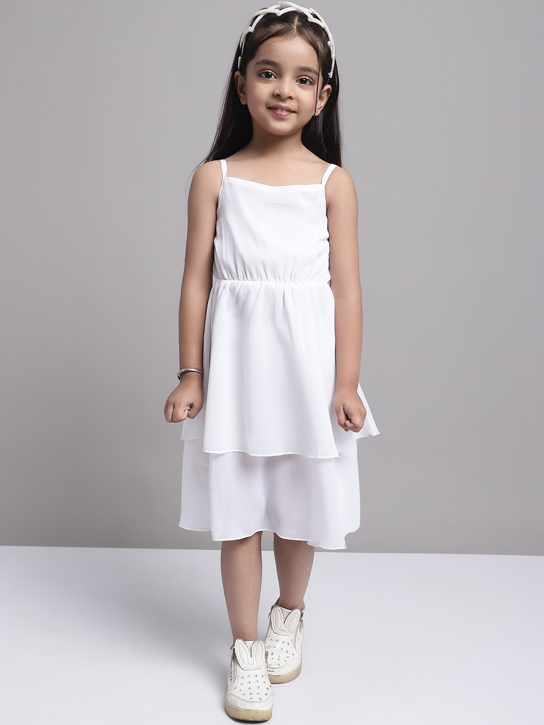 Buy MINI & MING Girls Layered Fit & Flare Solid Midi Dress - Dresses for Girls 27750048 | Myntra