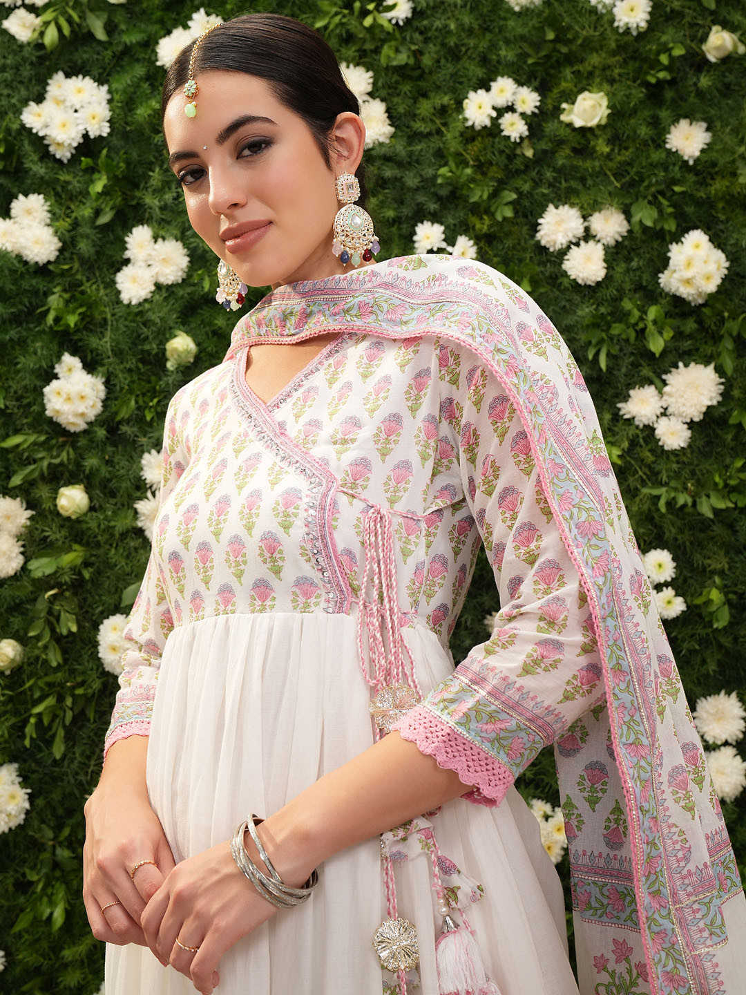 Buy Vishudh Ethnic Motifs Printed Angrakha Thread Work Anarkali Kurta ...