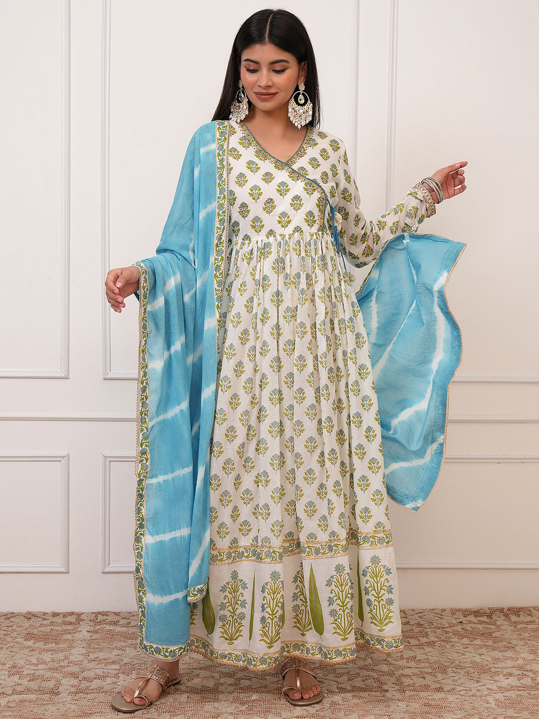 Buy Vishudh Ethnic Motifs Printed Maxi Ethnic Dress With Dupatta ...