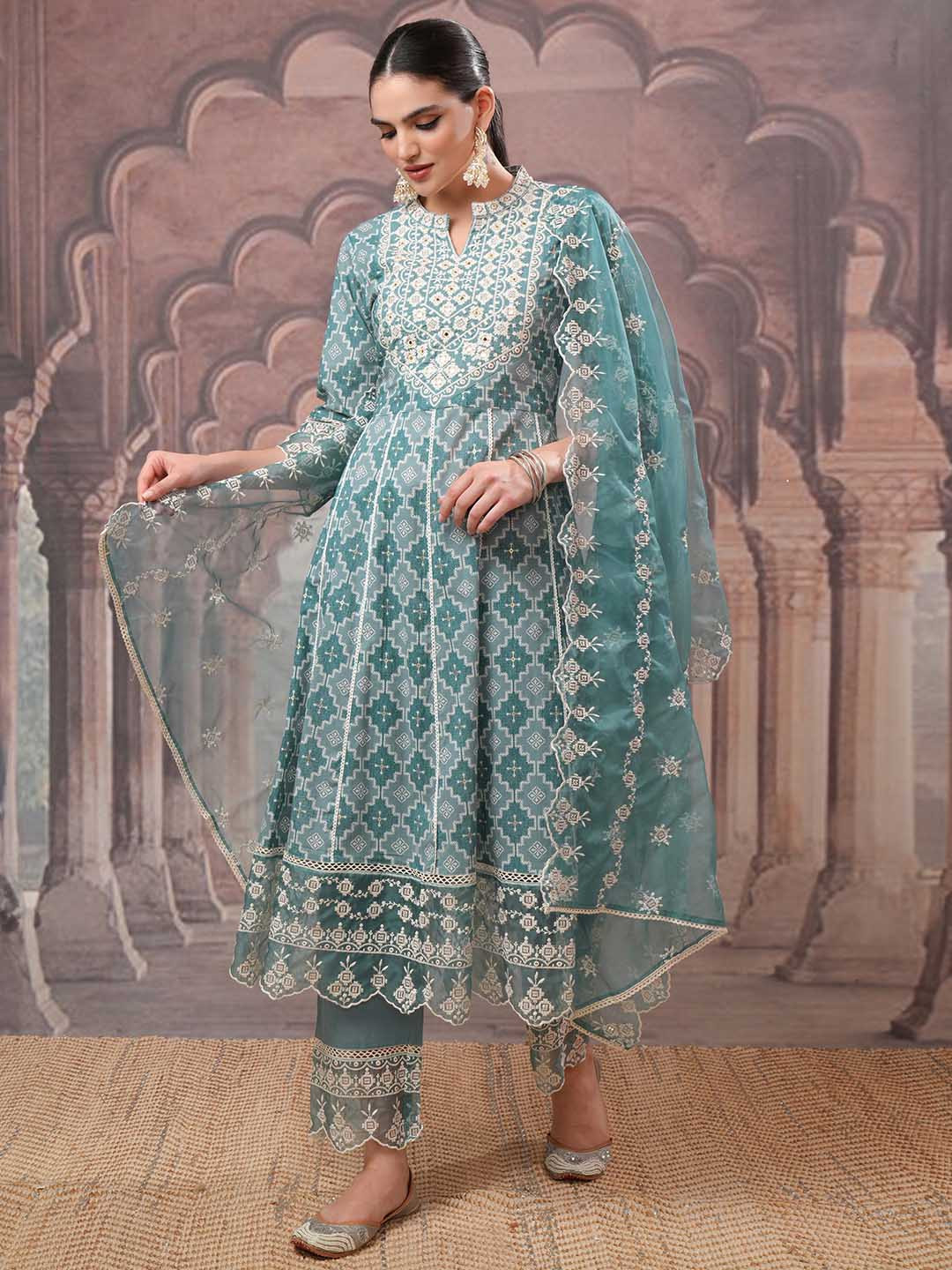 Buy Vishudh Women Ethnic Motifs Embroidered Regular Thread Work Pure ...