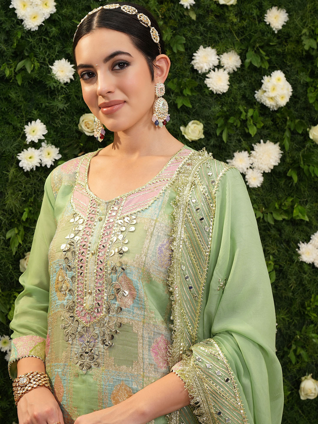 Buy Vishudh Ethnic Motifs Sequinned Straight Kurta With Skirt & With ...