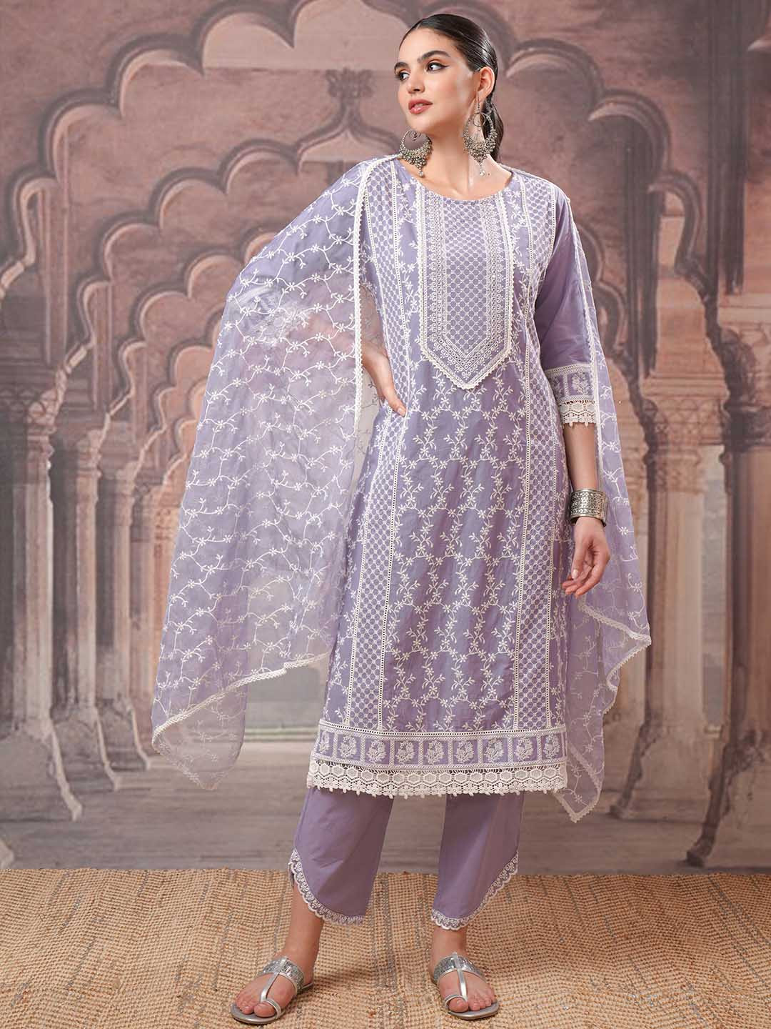 Buy Vishudh Women Ethnic Motifs Embroidered Regular Thread Work Pure ...