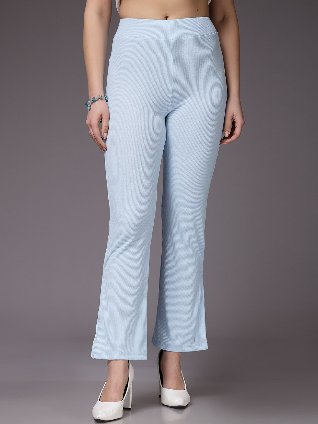Buy Freehand By The Indian Garage Co Women Mid Rise Flared Trousers ...