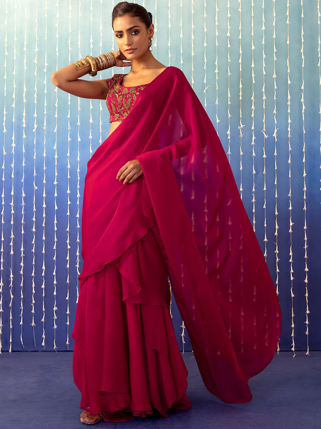 Buy Indya Luxe Embroidered Satin Ready To Wear Saree - Sarees for Women ...