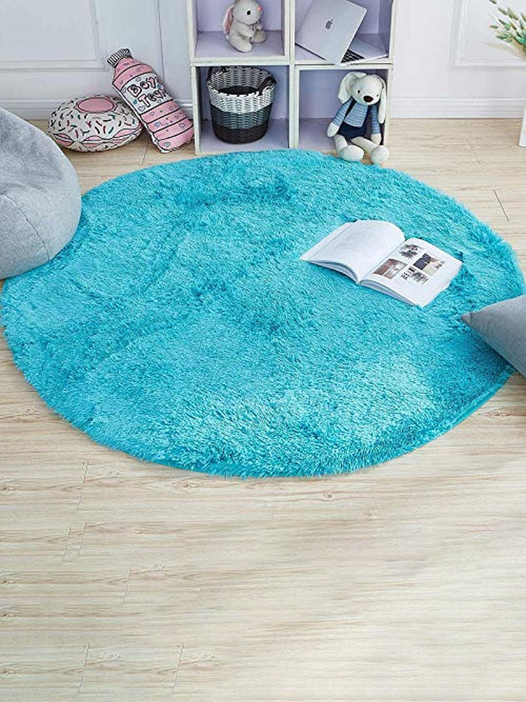 Buy AaHo Decor Turquoise Blue Shaggy Round Carpets - Carpets for Unisex ...
