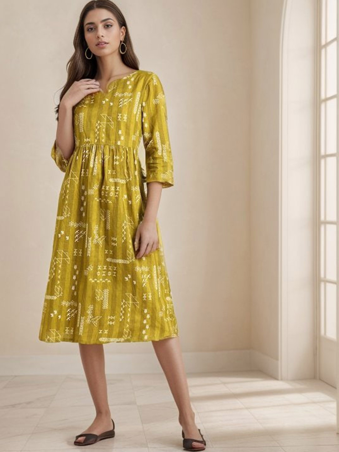 Buy Kalini Ethnic Motifs Printed Pure Cotton Fit And Flare Dress