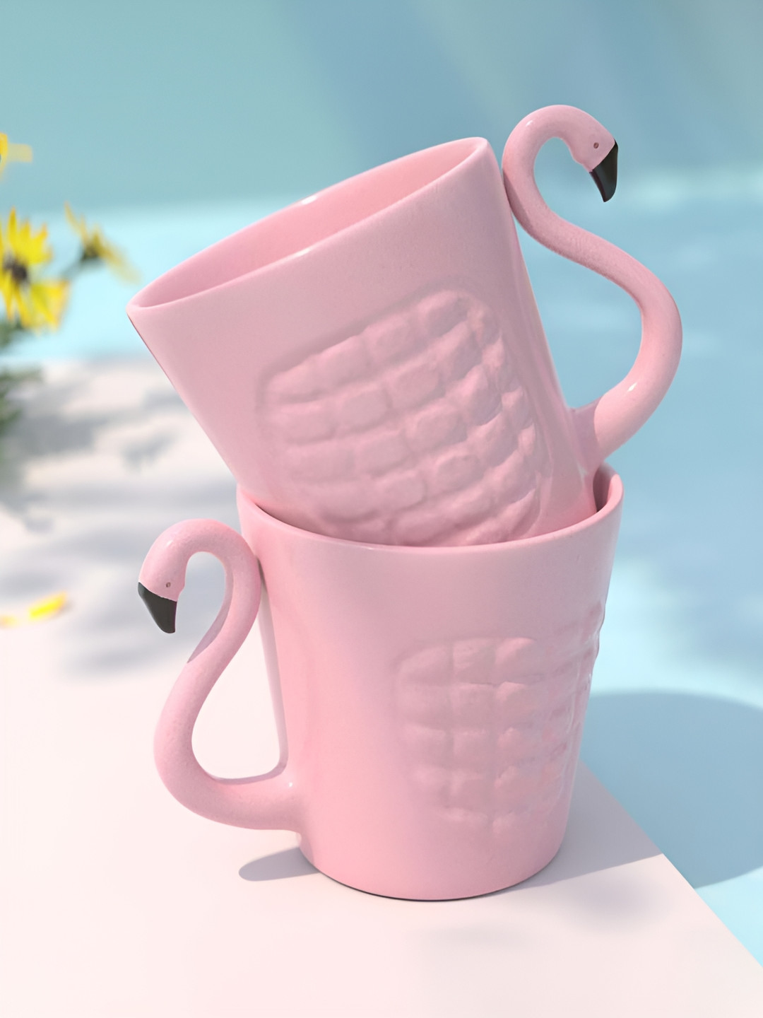 Buy The Earth Store Pink Handcrafted Textured Ceramic Glossy Mugs Set ...