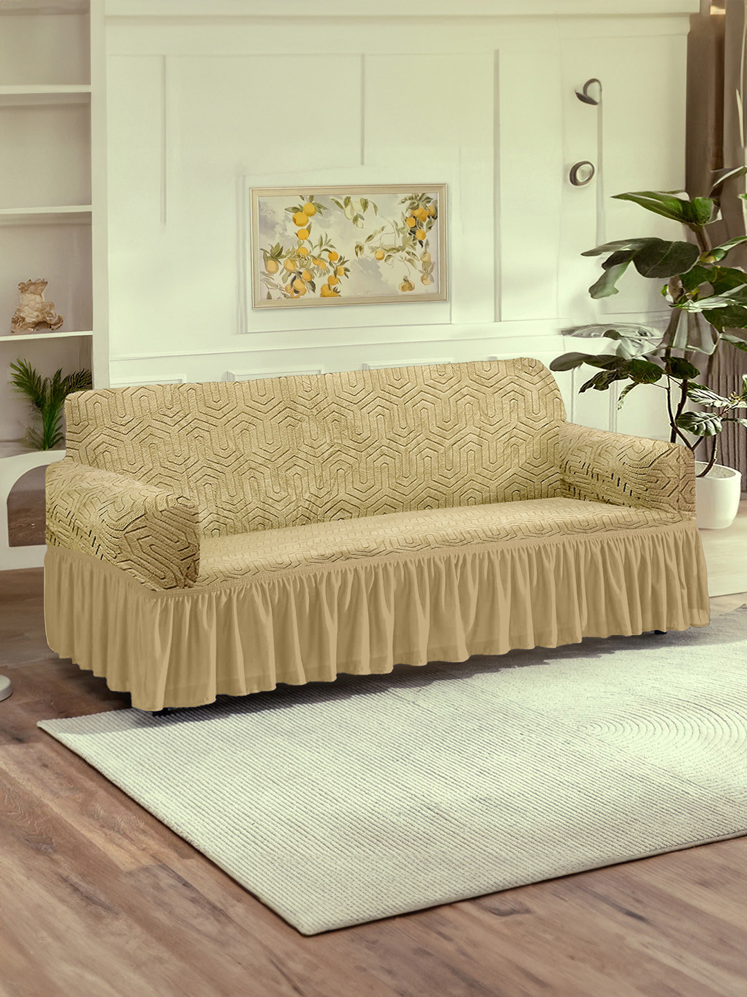 Buy Cortina Cream Coloured Jacquard 1 Piece Sofa Cover With Arms - Sofa ...