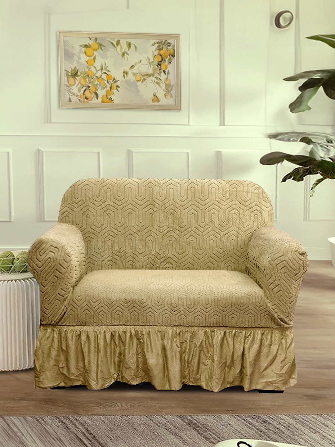 Buy Cortina Cream Coloured Jacquard 1 Piece Sofa Cover With Arms - Sofa ...