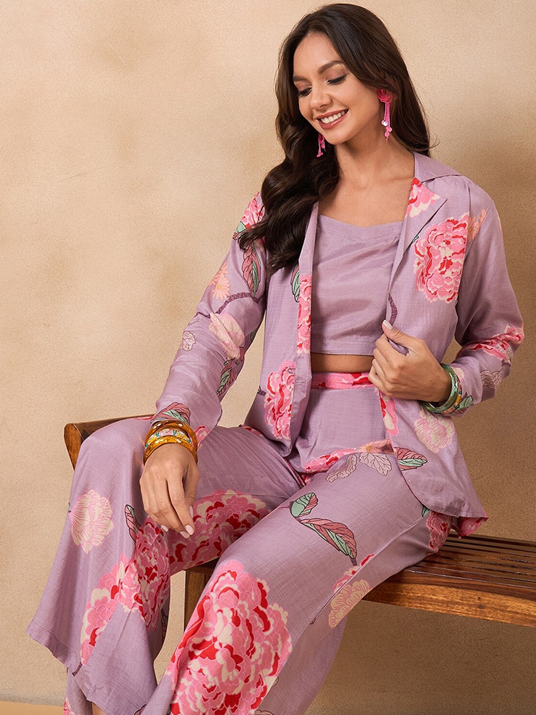Buy Anouk Sleevesless Crop Top And Flared Palazzo And Jacket Co Ords For