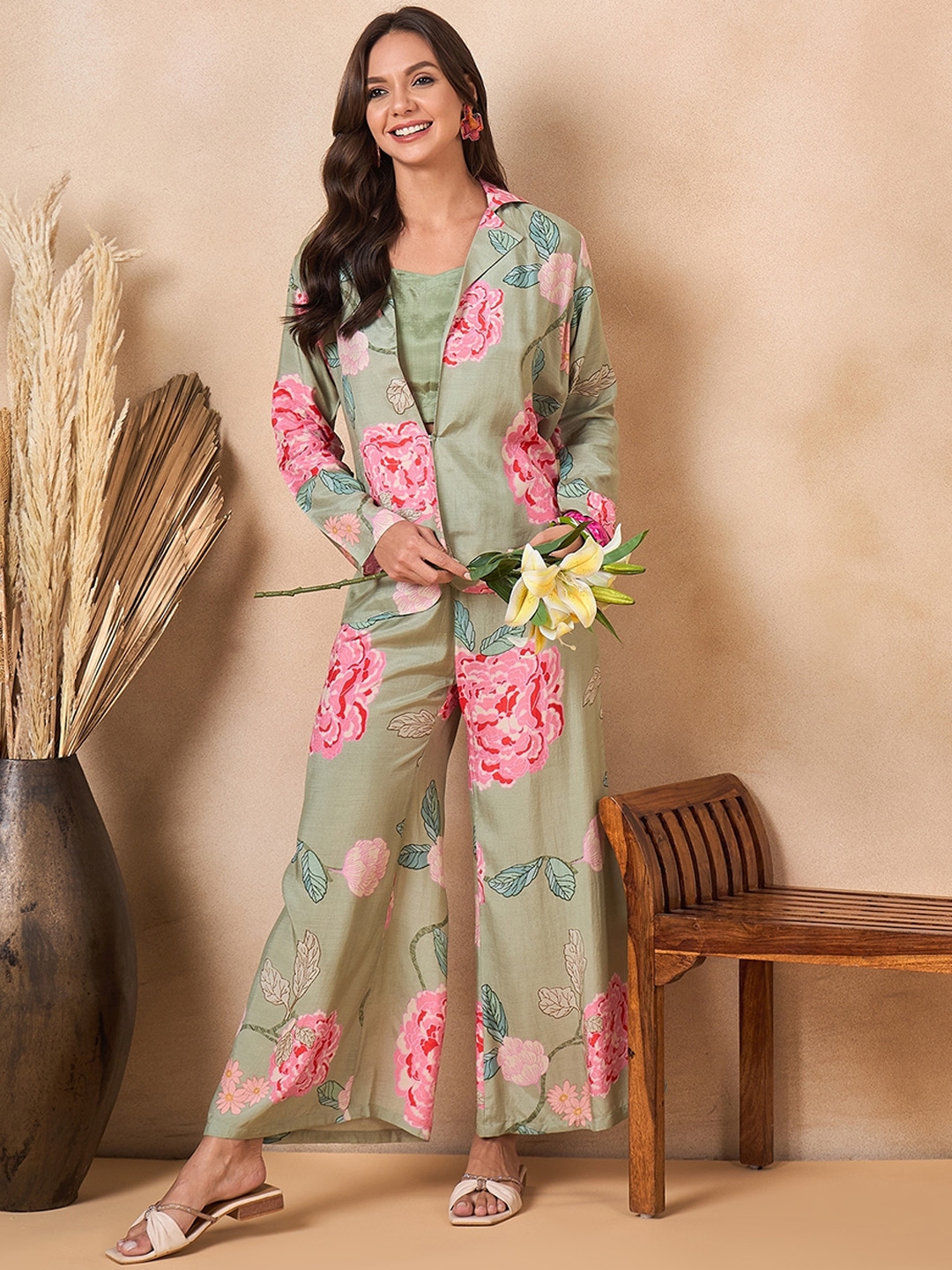 Buy Anouk Sleeveless Crop Top And Flared Palazzo And Jacket Co Ords For