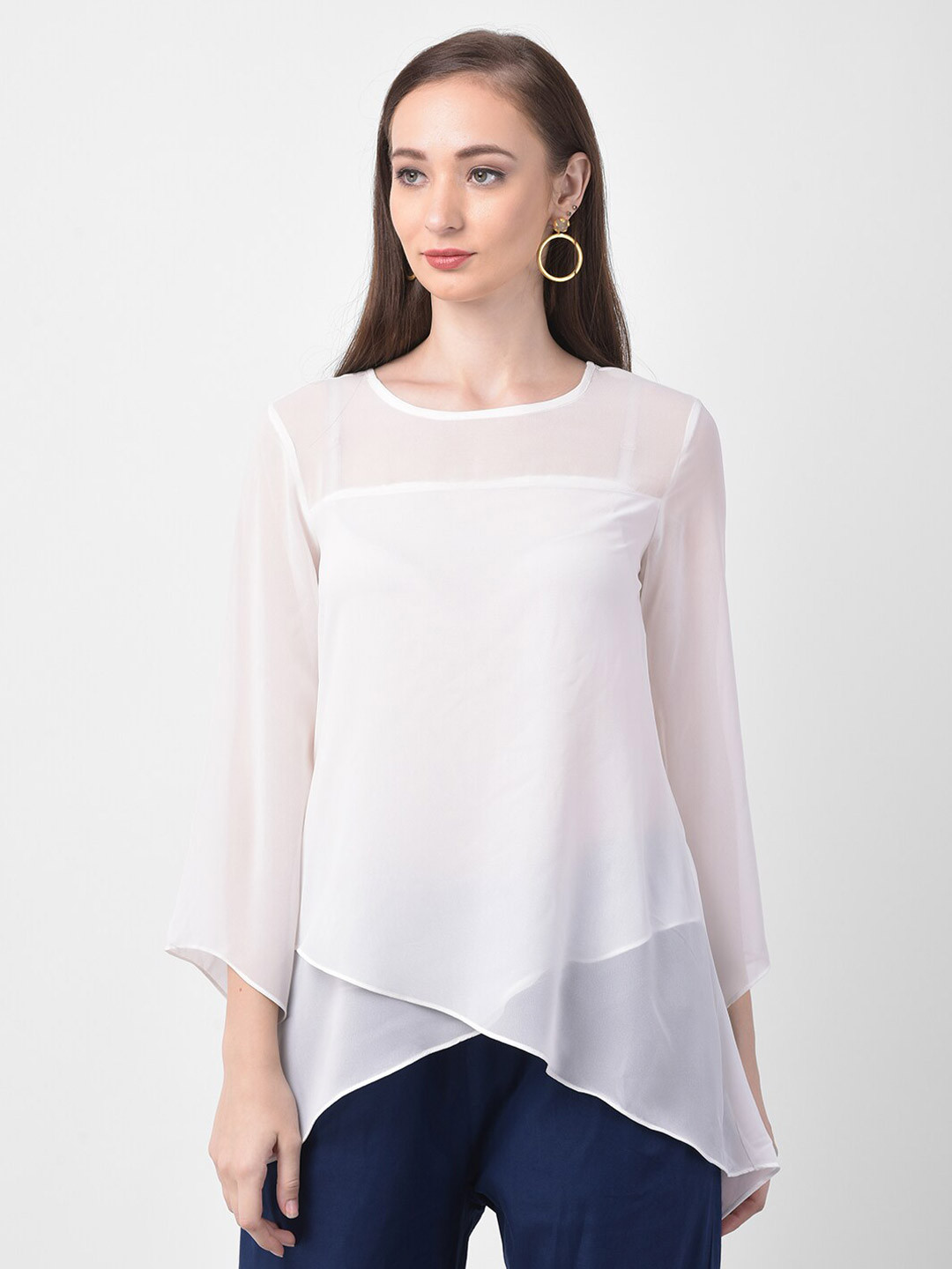 Buy 250 DESIGNS Bell Sleeve Sheer Georgette Top - Tops for Women ...