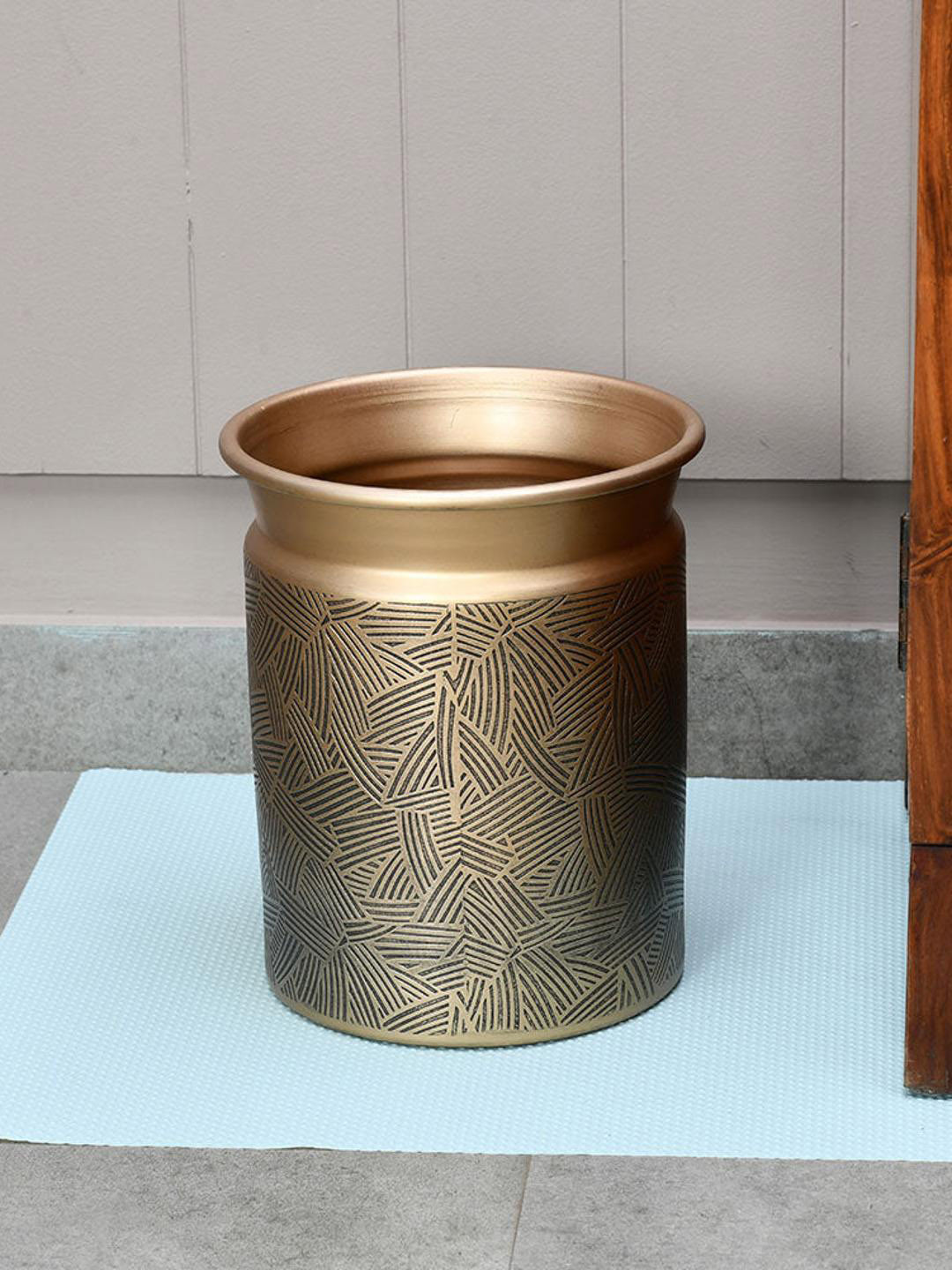 Buy Athome By Nilkamal Gold Toned Textured Aluminium Open Dustbin ...