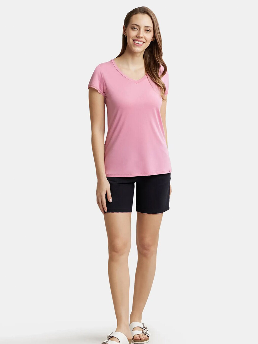 Buy Jockey Micro Modal Cotton Relaxed Fit Solid V Neck Half Sleeve ...