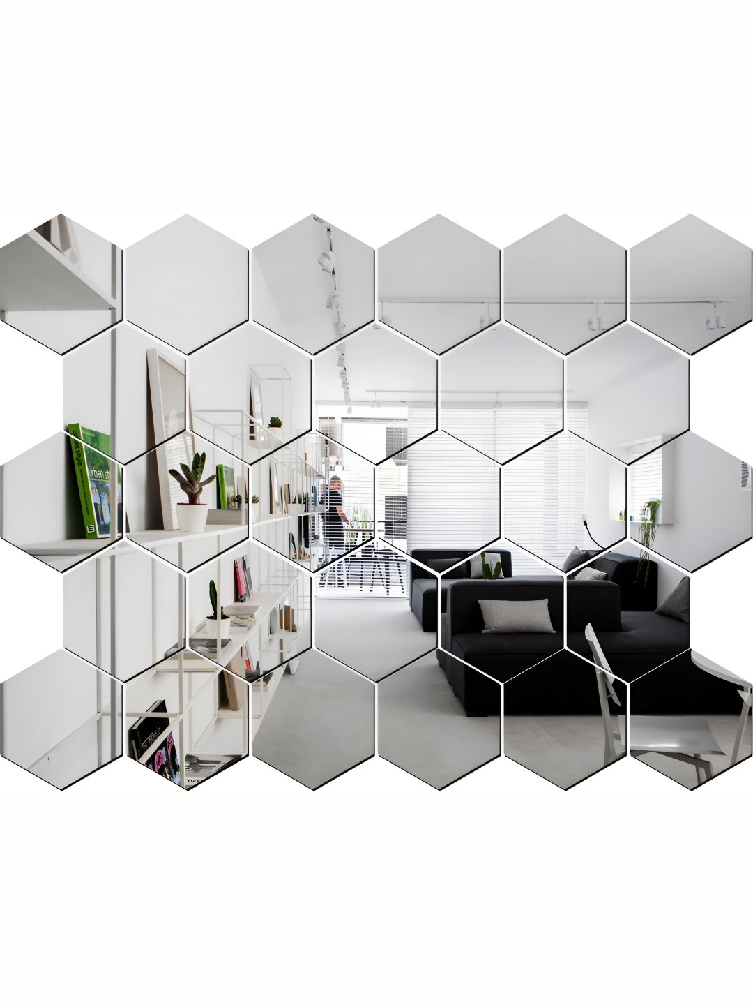 Buy Wall1ders Silver Toned 28 Pieces Hexagon Shaped 3D Acrylic Mirror ...