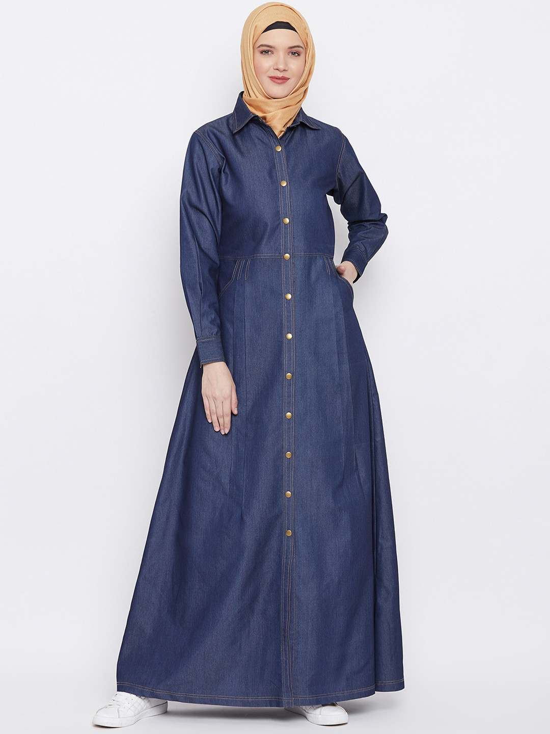 Buy MOMIN LIBAS Embellished Detail Denim Abaya Burqa With Scarf ...