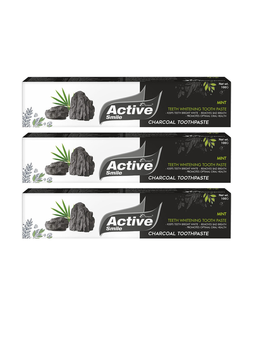 Buy Dr. Morepen Set Of 3 Active Smile Charcoal Toothpaste For Teeth ...