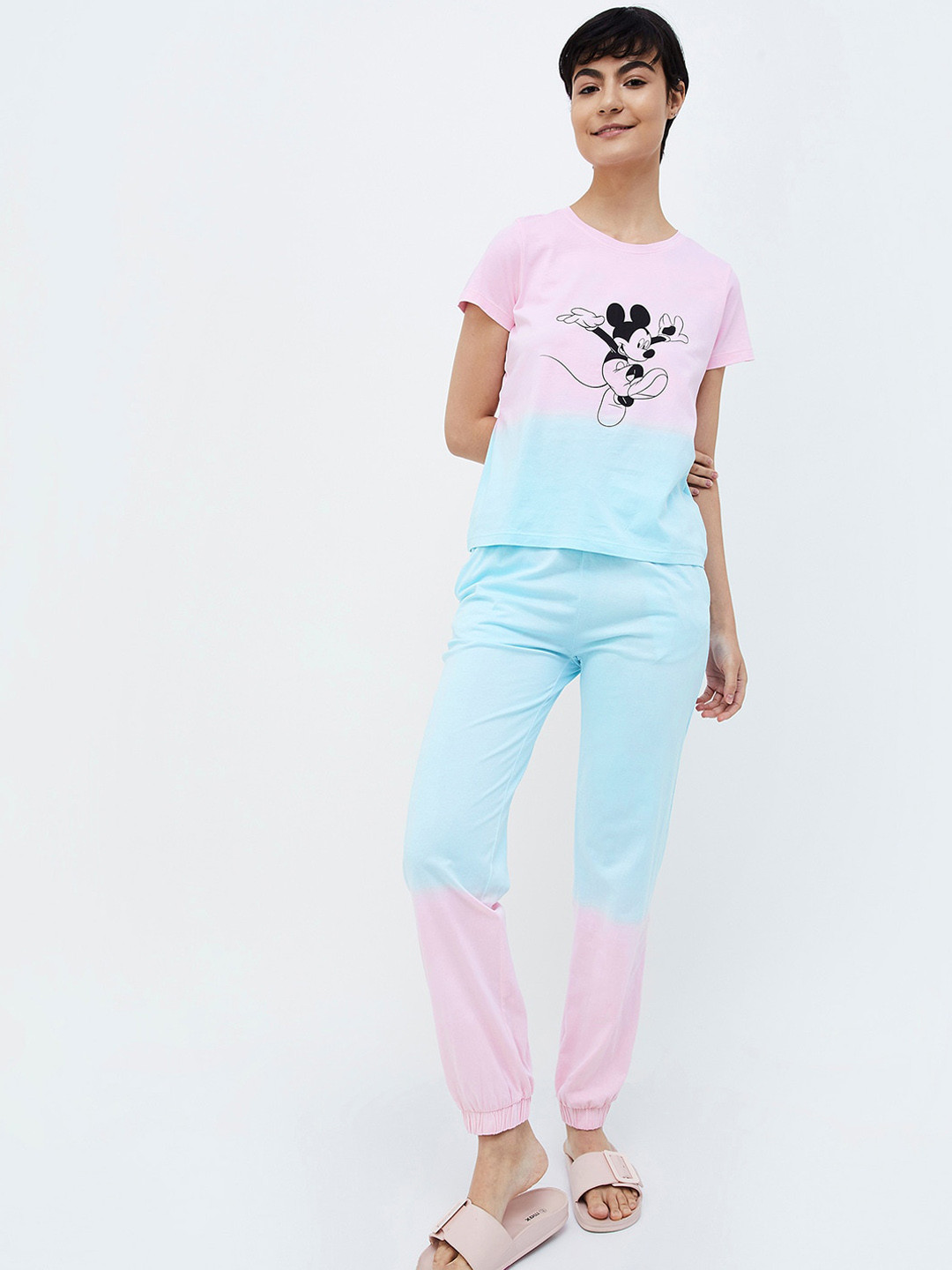 Buy Ginger By Lifestyle Mickey Mouse Printed Pure Cotton Night Suit ...