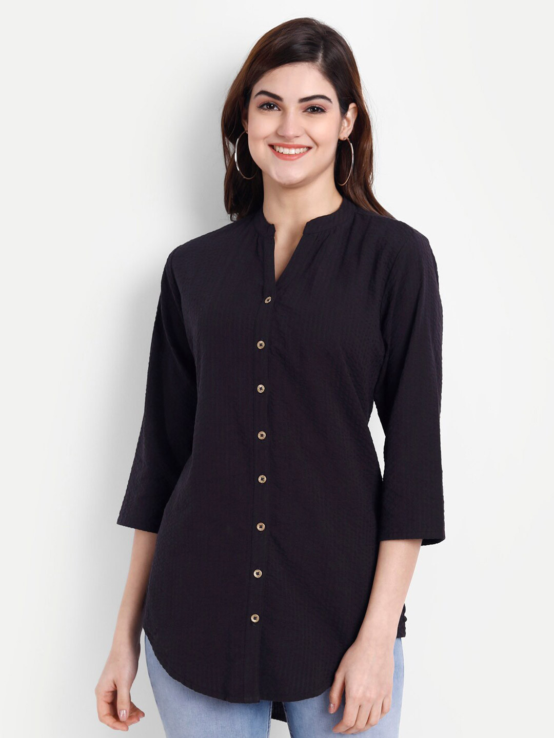 Buy SUTI Mandarin Collar Shirt Style Cotton Opaque Top - Tops for Women ...
