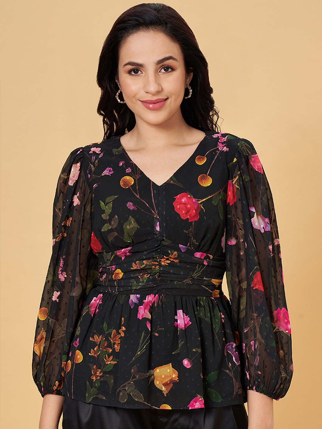 Buy Honey By Pantaloons Floral Printed Bishop Sleeves Empire Top Tops