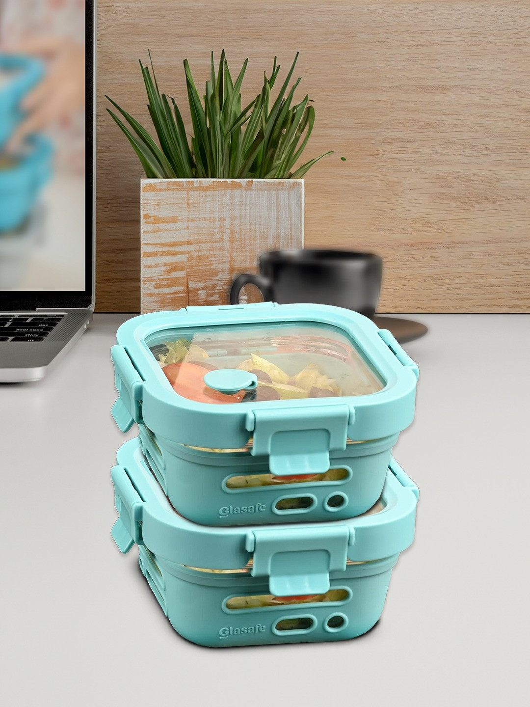 Buy GLASAFE Blue 2Pcs Glass Dishwasher And Microwave Safe Lunch Boxes ...