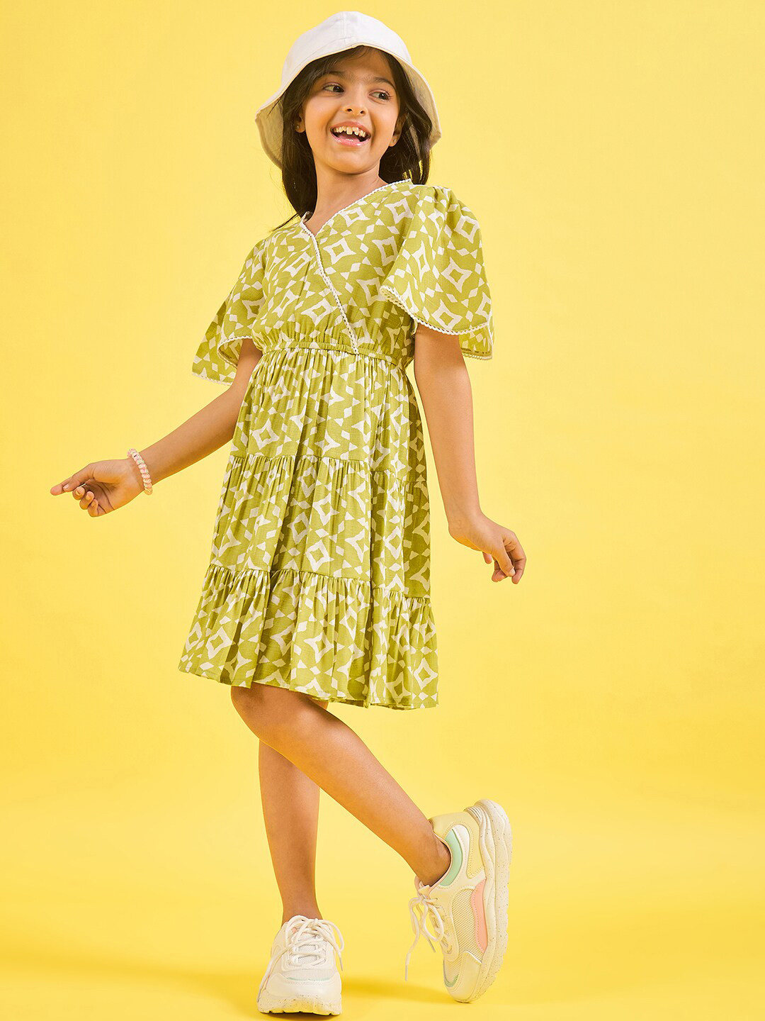 Buy Stylo Bug Girls Conversational Printed Flared Sleeves Tiered Fit ...