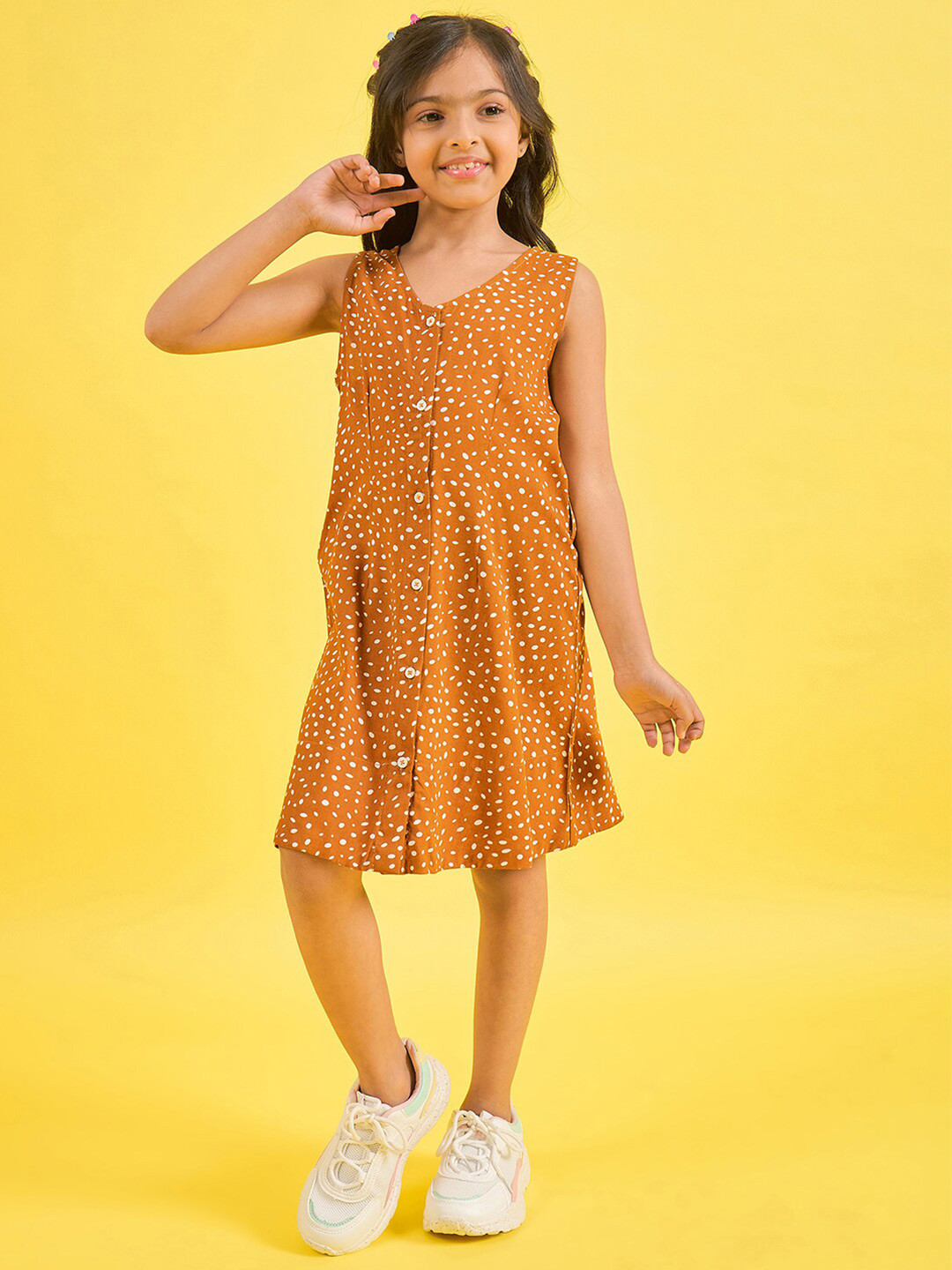 Buy Stylo Bug Girls Polka Dot Printed V Neck Sleeveless A Line Dress ...