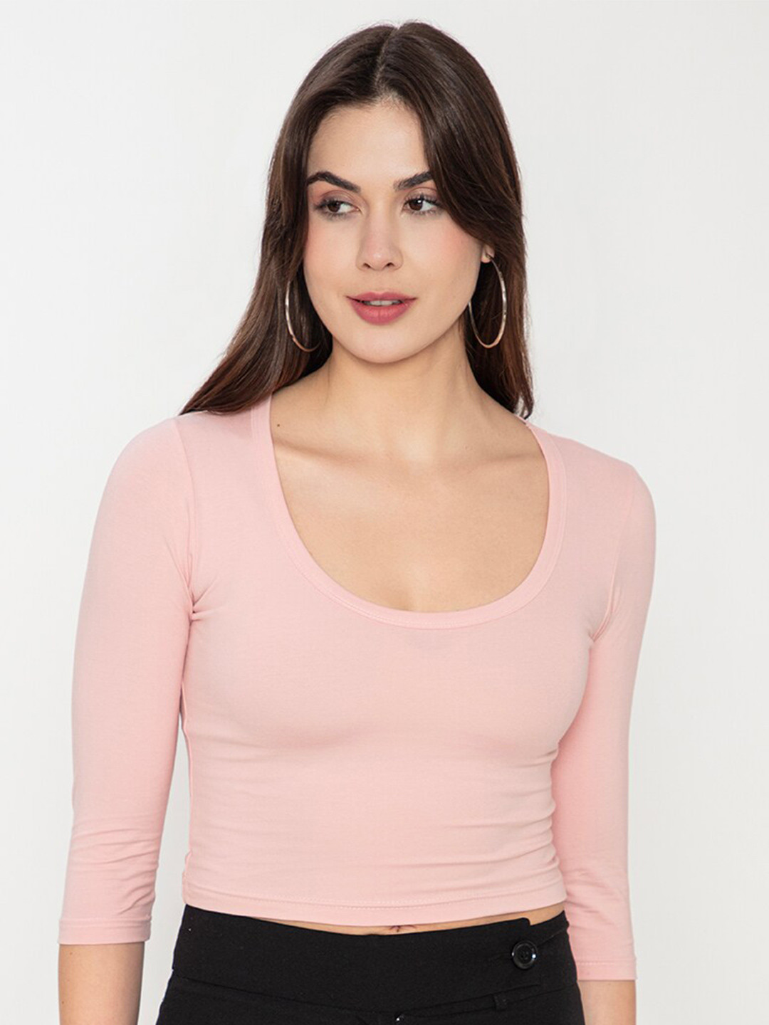 Buy Finesse Plus Size Scoop Neck Cotton Fitted Crop Top - Tops for ...