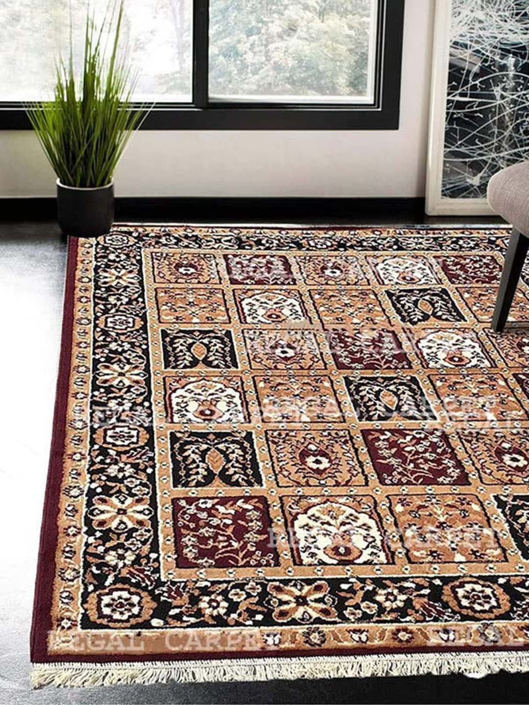 Buy SANA CARPET Brown & Black Floral Anti Skid Polyester Carpet ...