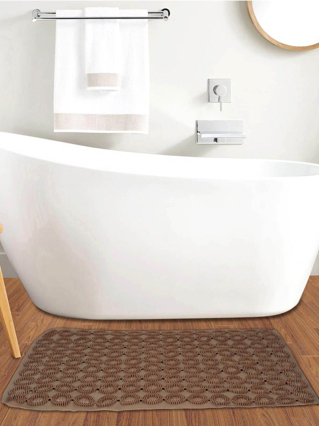 Buy FABINALIV Brown Geometric Anti Skid Shower Mat With Suction Cups ...