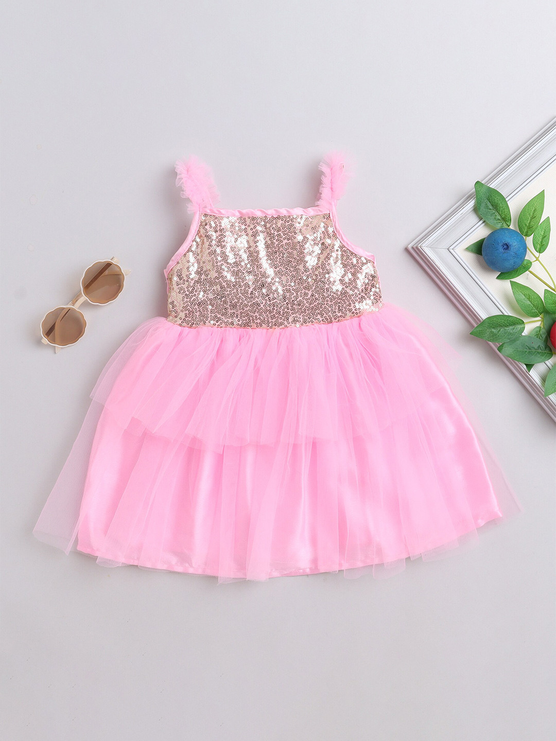 Buy MANY FROCKS & Girls Shoulder Straps Embellished Net Fit & Flare ...