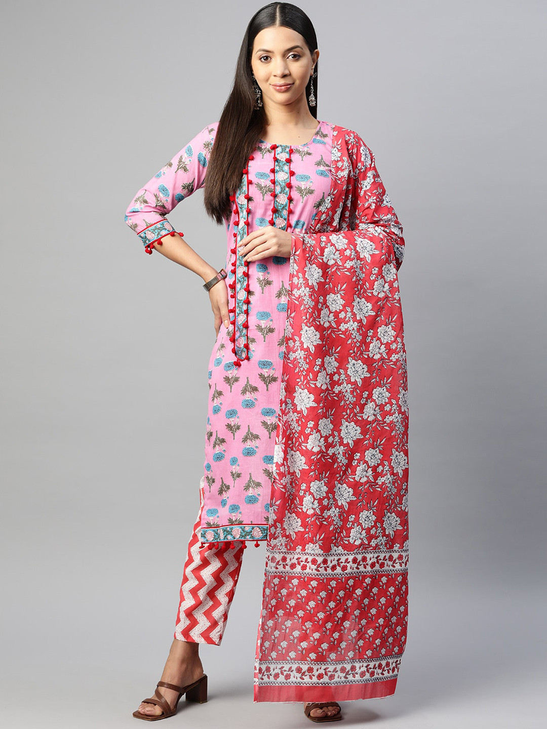 Buy BUTA BUTI Floral Printed Regular Gotta Patti Pure Cotton Kurta With ...