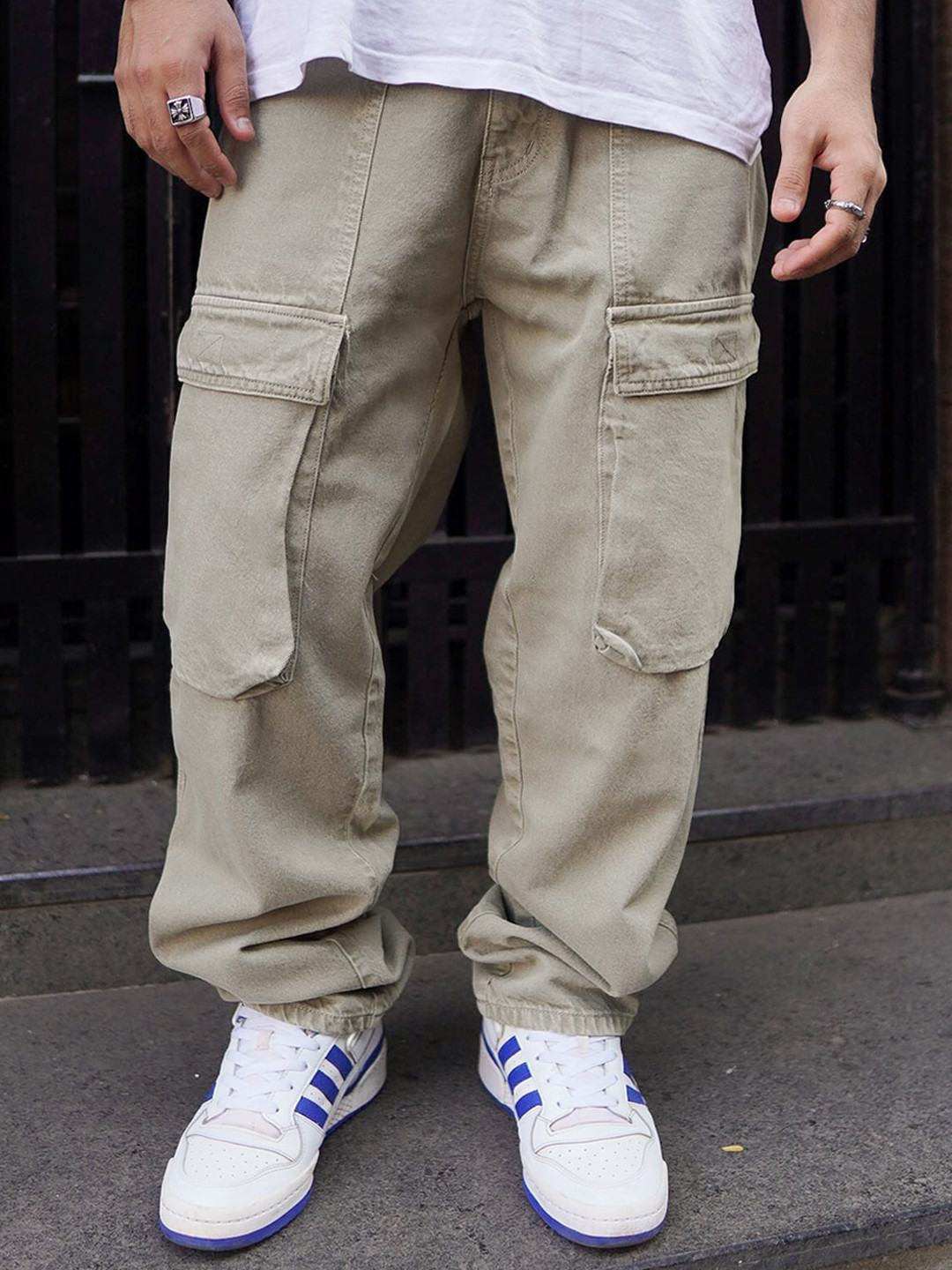 Buy Powerlook Men Boyfriend Baggy Fit Clean Look Cotton Denim Cargo ...