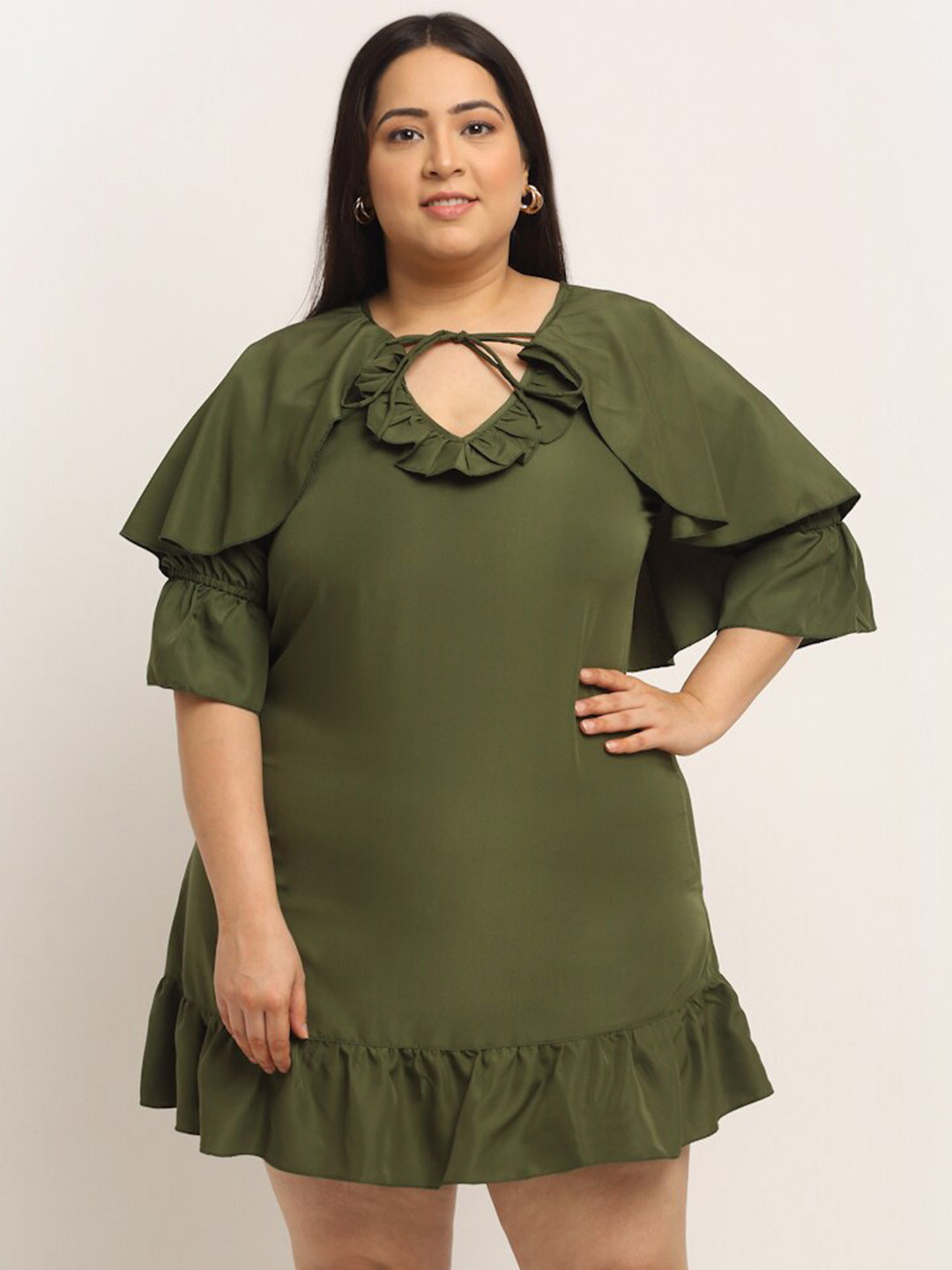 Buy Flambeur Plus Size V Neck Flared Sleeve A Line Dress - Dresses for ...