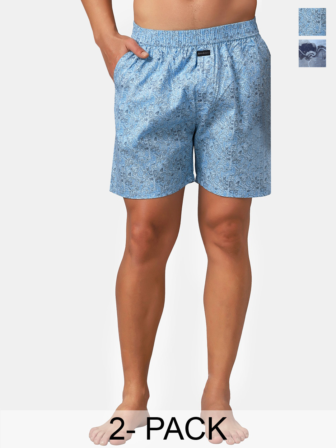 Buy Mast & Harbour Blue Pack Of 2 Printed Pure Cotton Boxers MH H 002 ...