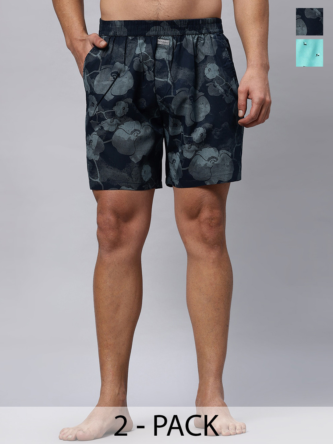 Buy Mast & Harbour Pack Of 2 Blue And Green Printed Pure Cotton Boxers ...