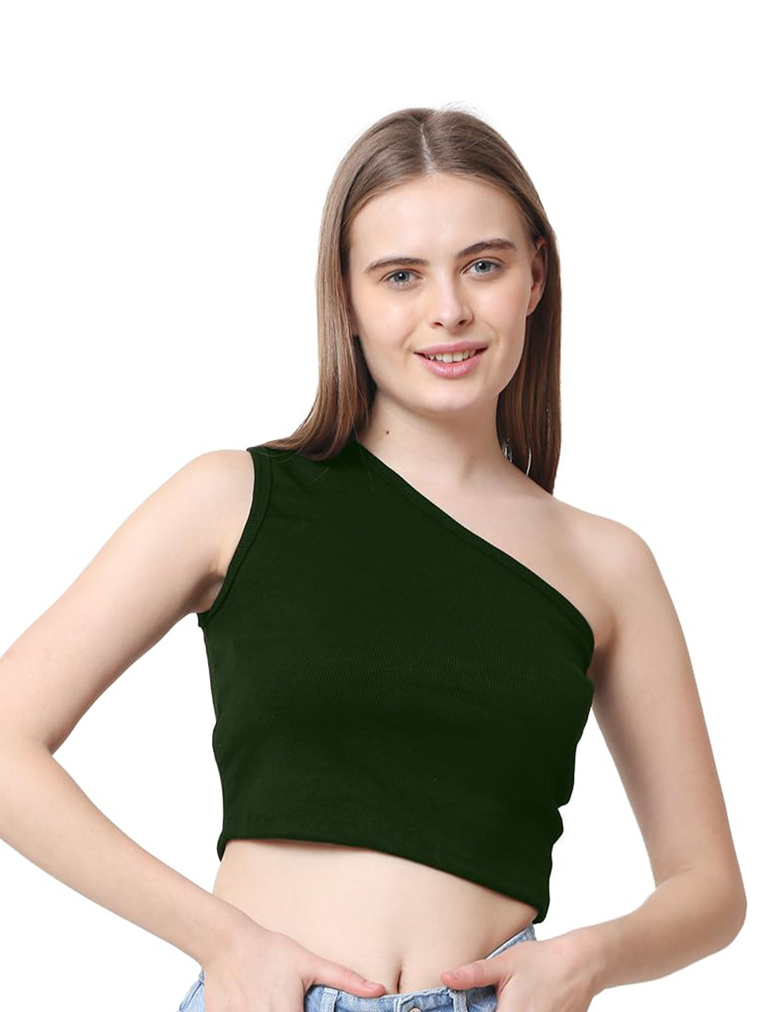 Buy CareDone Women One Shoulder Sleeveless Casual Crop Top - Tops for ...