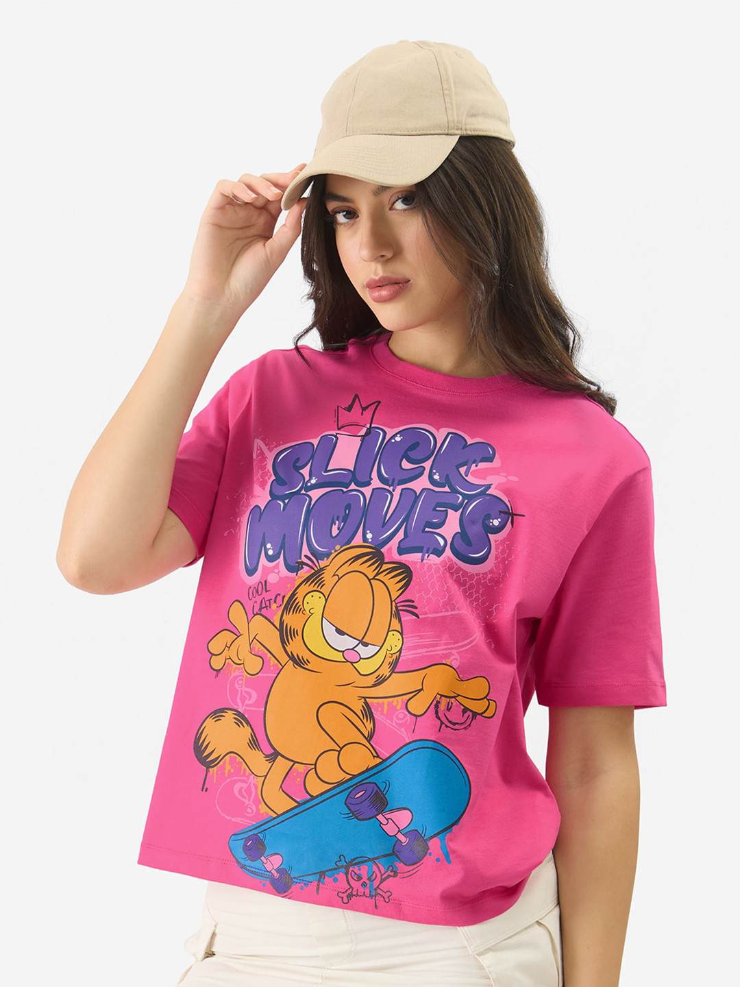 Buy The Souled Store Pink Garfield Graphic Printed Relaxed Fit Pure ...