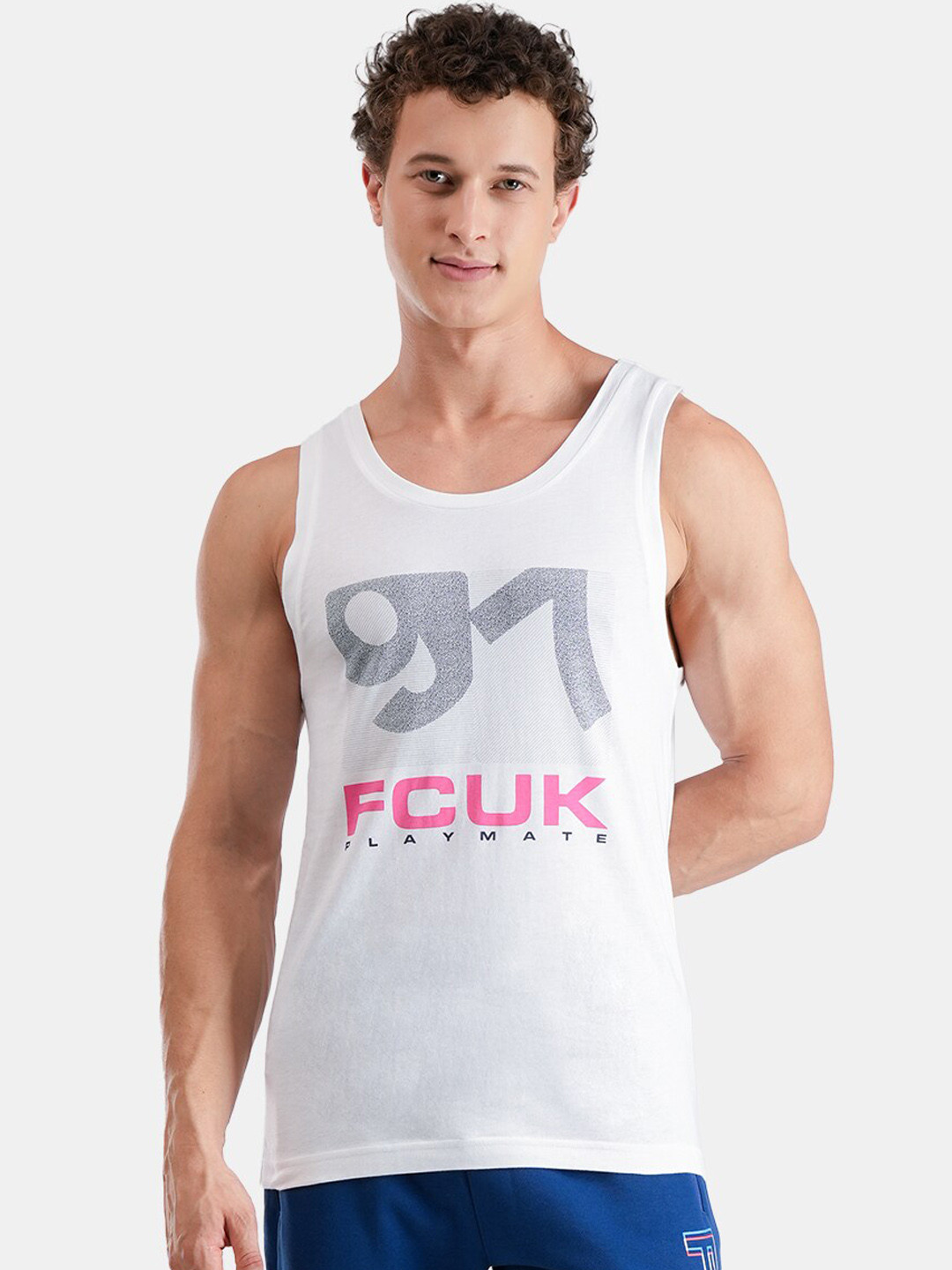 Buy FCUK Printed Cotton Innerwear Vest DAL 01 WHT - Innerwear Vests for ...