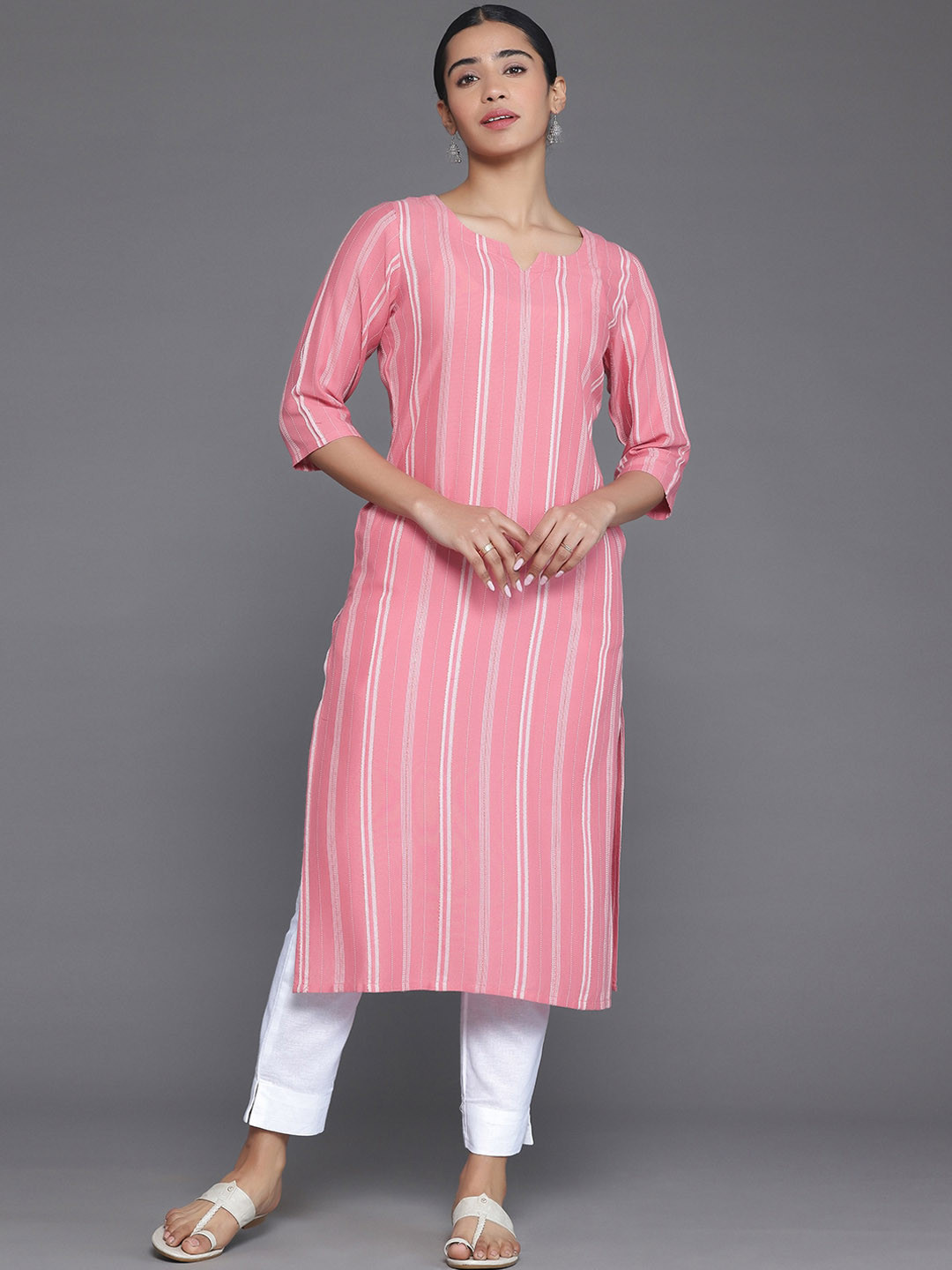 Buy Libas Round Neck Striped Jacquard Kurta - Kurtas for Women 27931788 ...