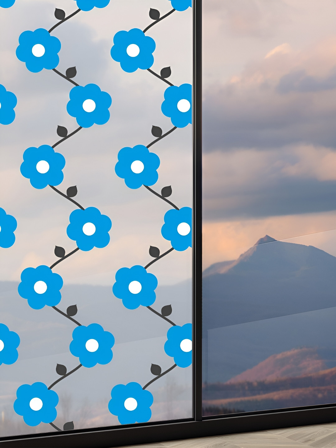 Buy CVANU Transparent & Blue Floral Printed Self Adhesive Window Film ...